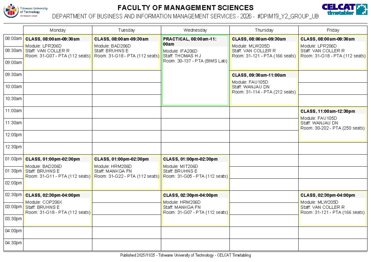 DPIM19 Y2 Group UB 2026 - Class Schedule Overview - Studocu
