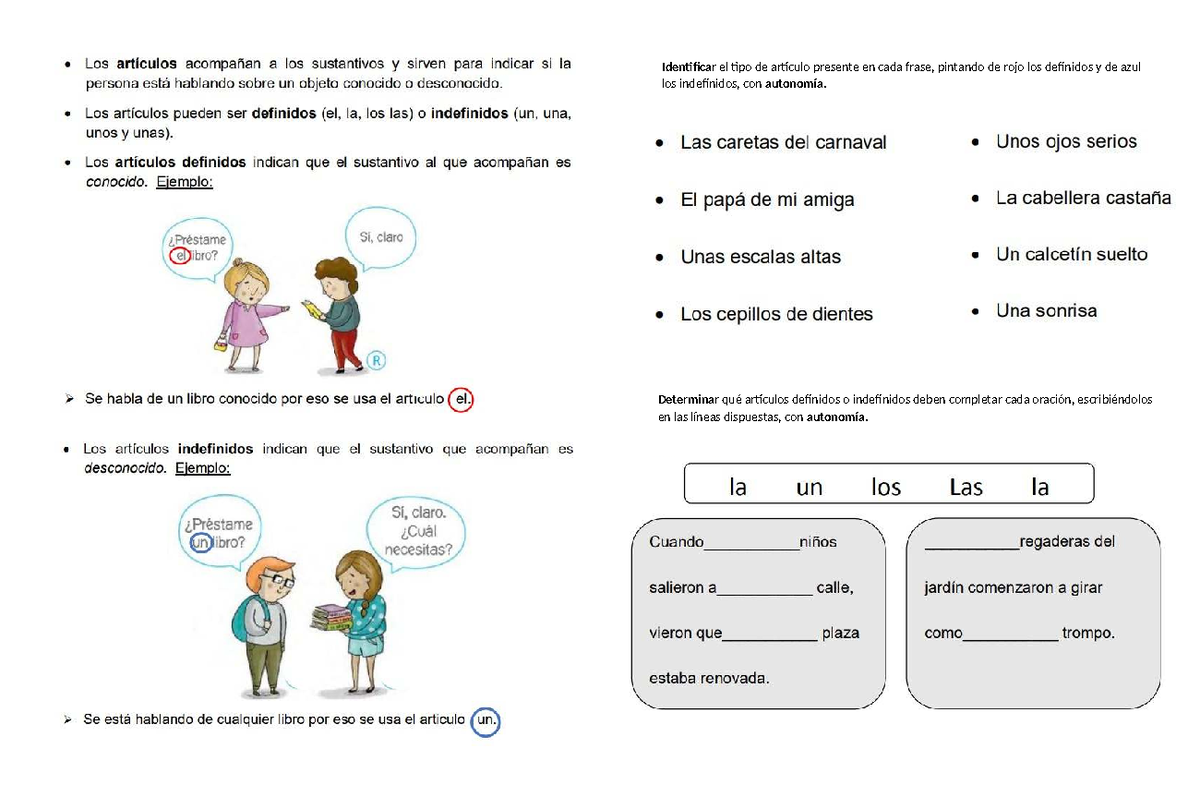 Identificación de Artículos Definidos e Indefinidos en Español - Studocu