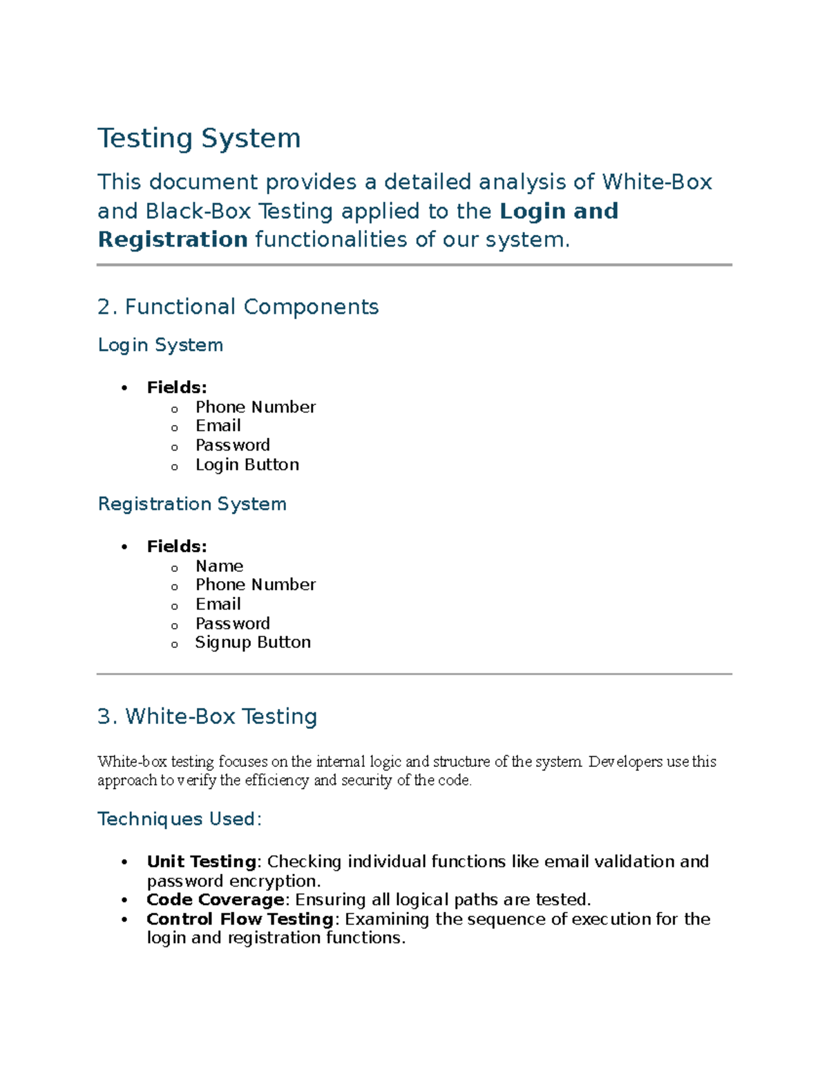 White Black Box - Project testing - Testing System This document ...