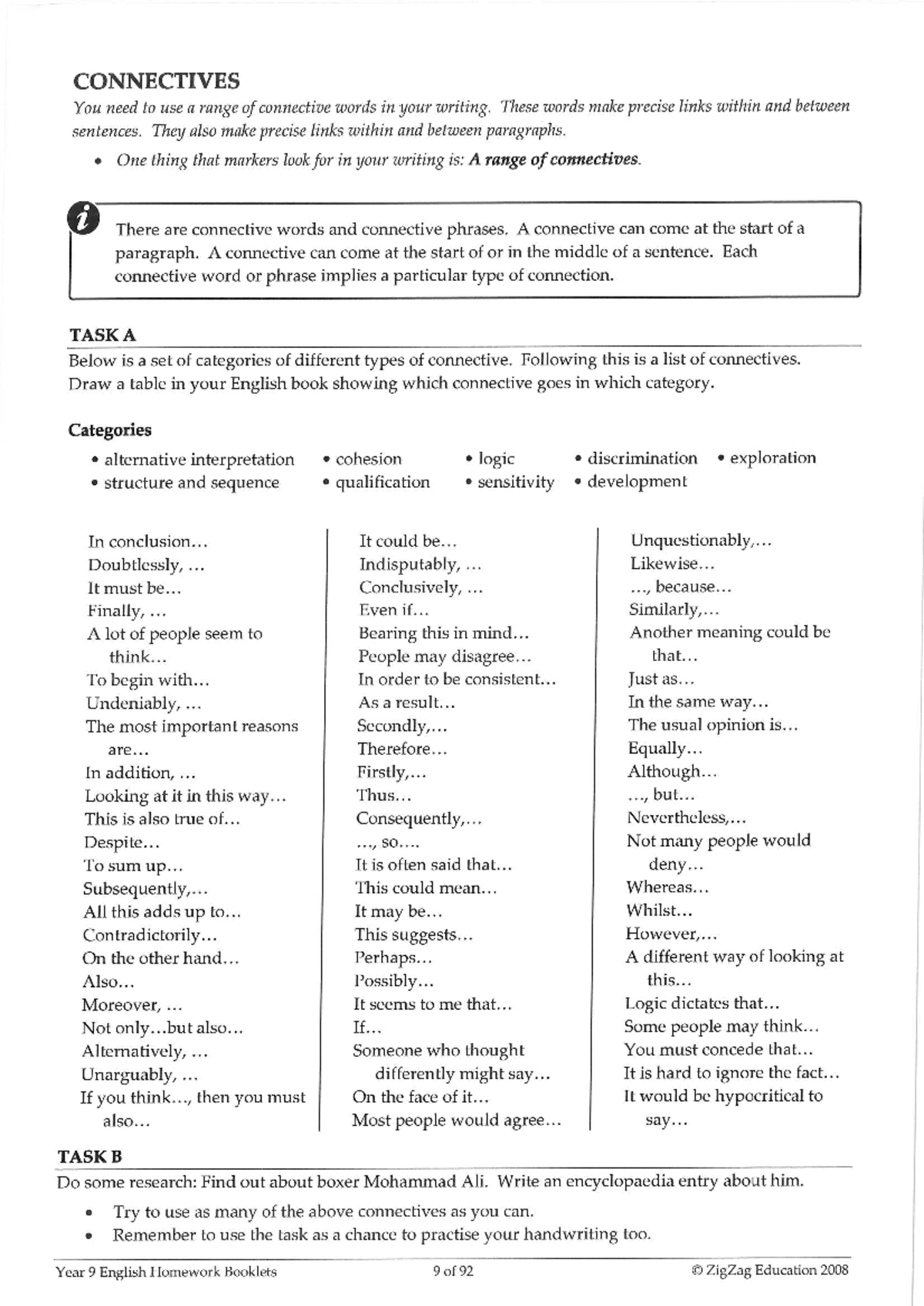 Year 9 English: Connectives and Their Usage in Writing - Studocu