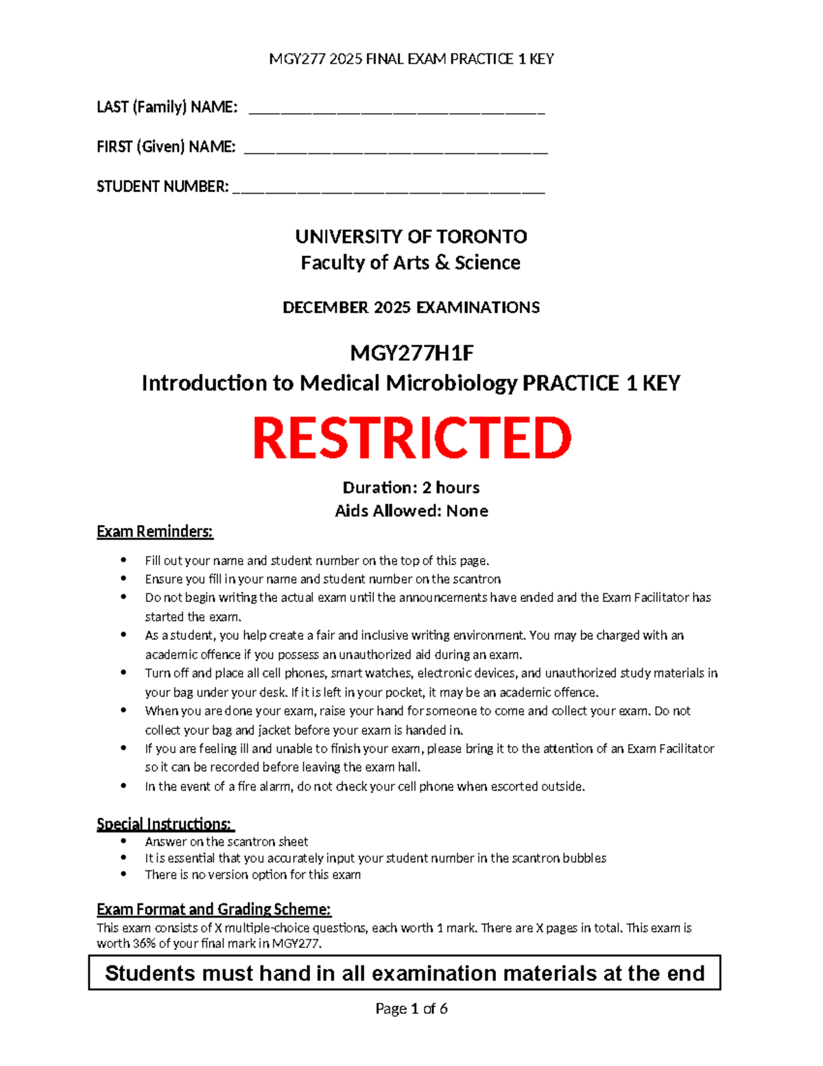 MGY277 2025 FINAL EXAM PRACTICE 1 KEY - Study Guide - Studocu