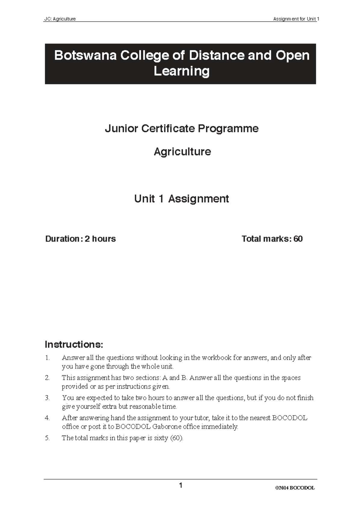 JC: Agriculture Unit 1 Assignment - Final Exam Notes - Studocu