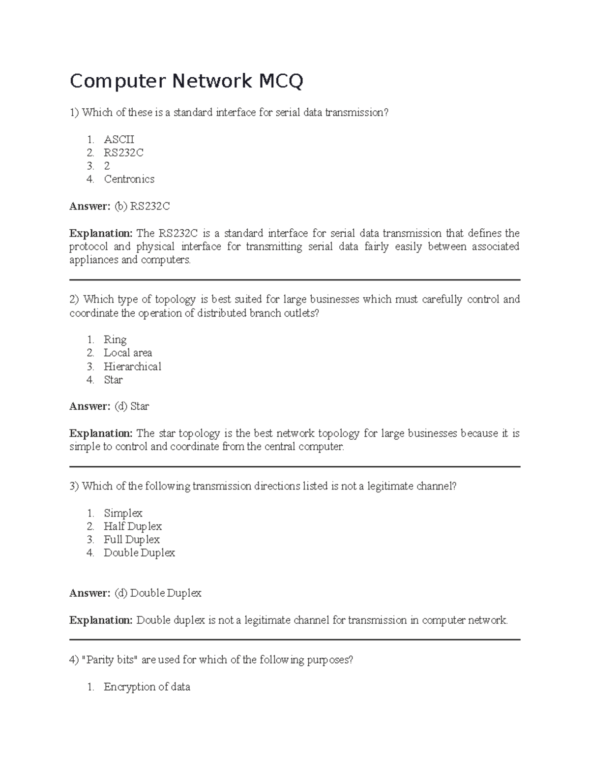 Computer Network MCQs for Exam Preparation - Studocu