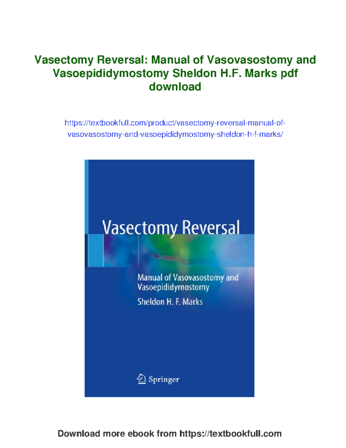 Vasectomy Reversal Techniques: A Comprehensive Guide by Sheldon H.F ...