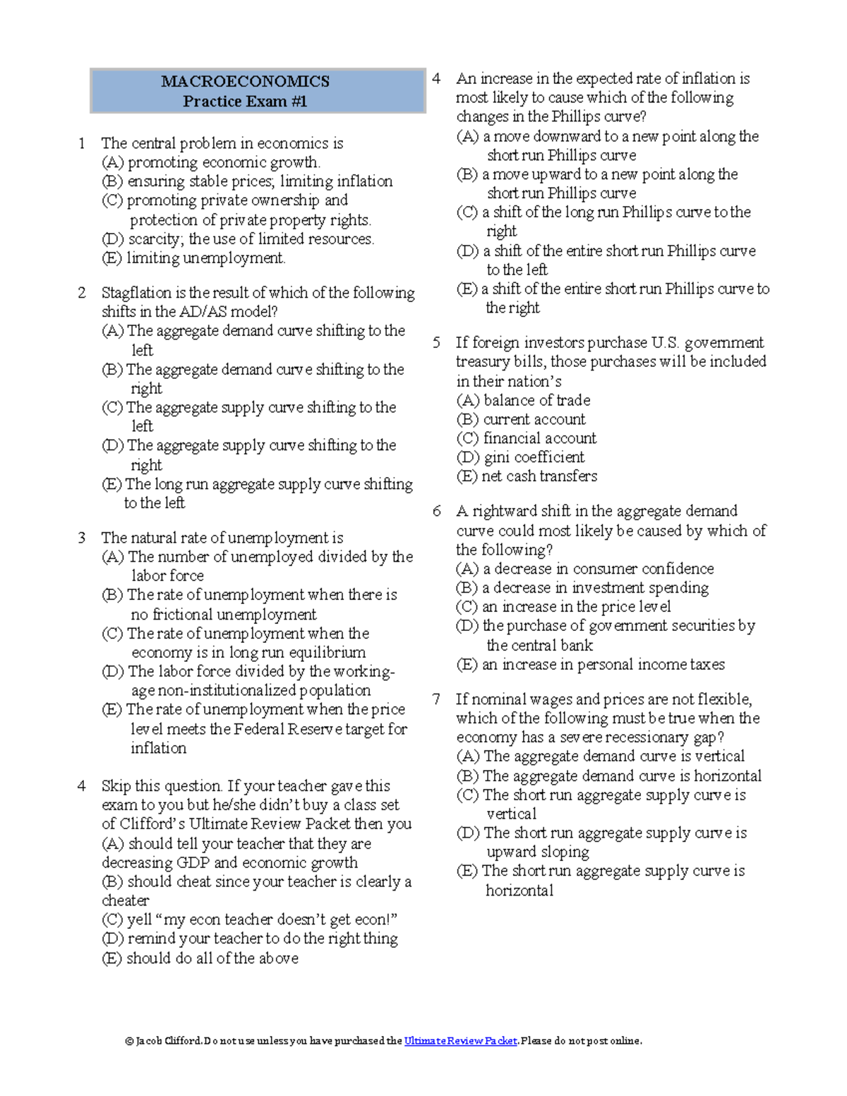 Macroeconomics Practice Exam #1: Key Concepts and Questions - Studocu