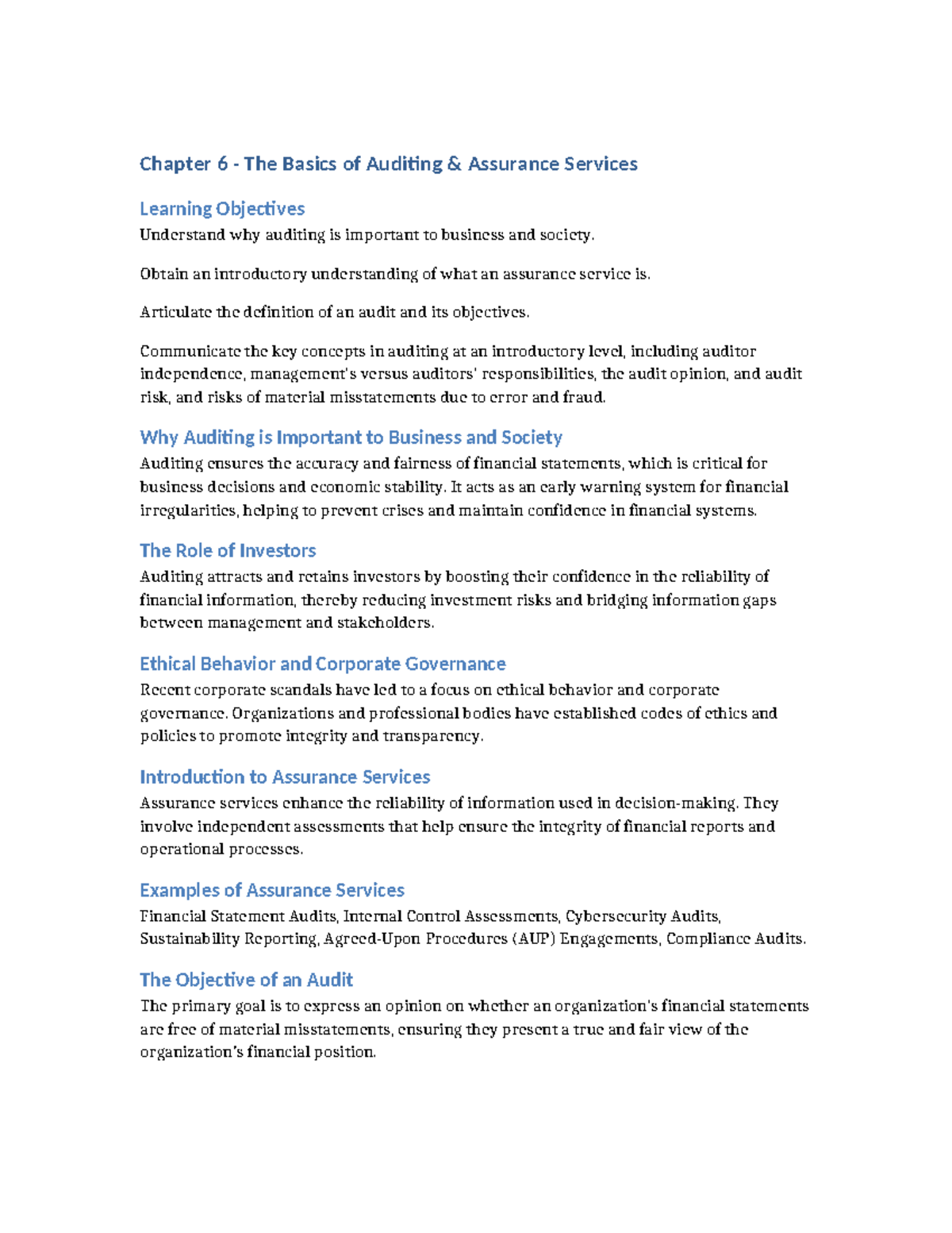 Chapter 6 An Intro to Auditing & Assurance Services Notes - Studocu