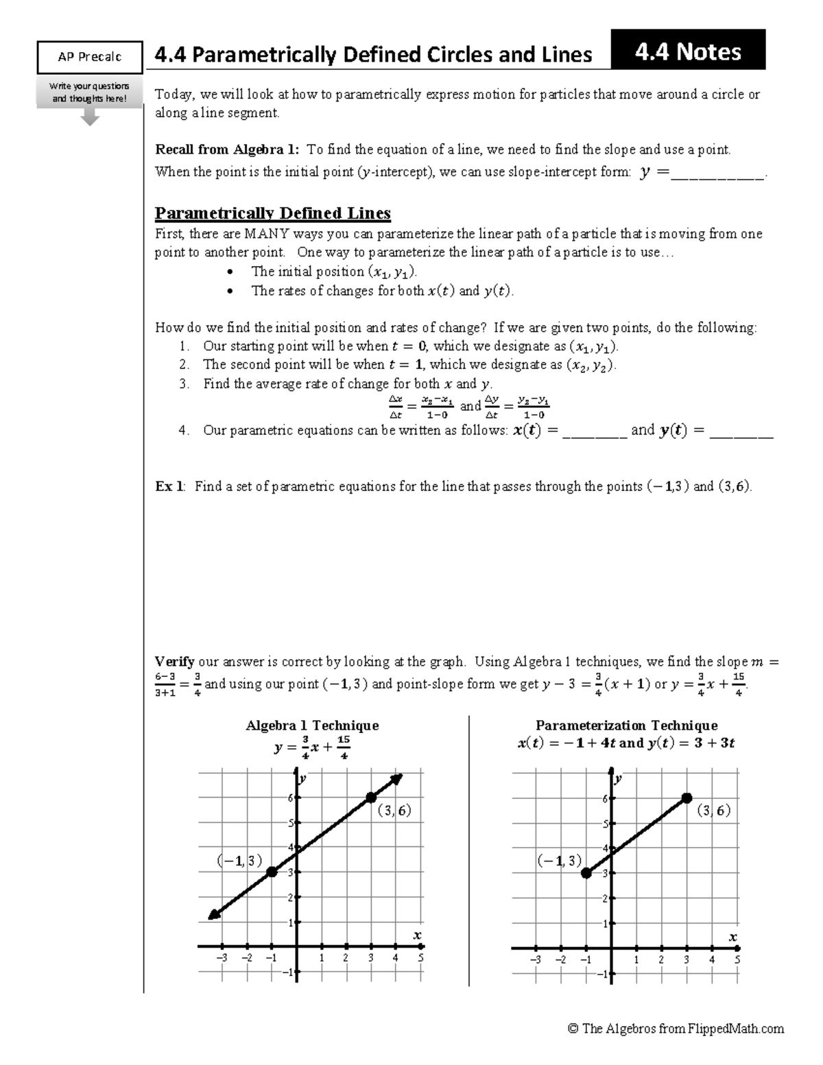 AP Precalc 4.4 Notes: Parametric Equations of Circles & Lines - Studocu