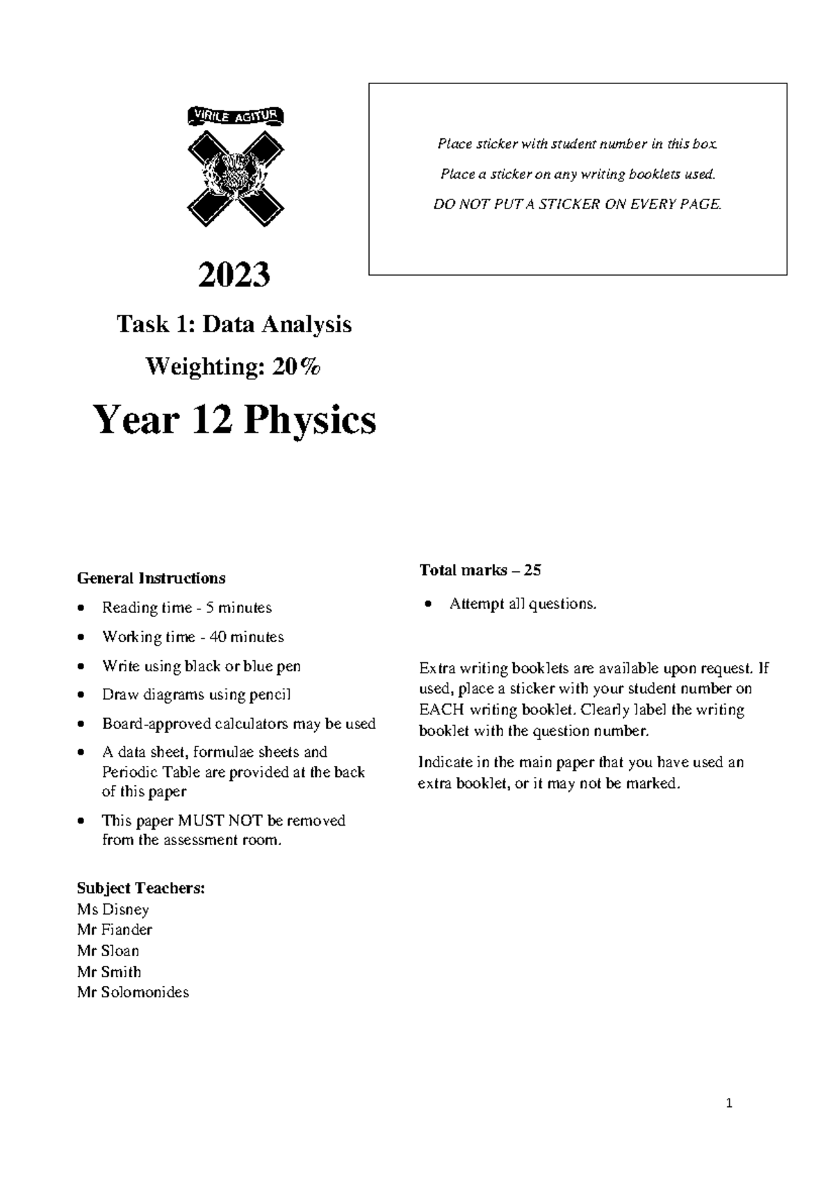 Knox 2023 Physics CT1: Data Analysis Task Instructions - Studocu