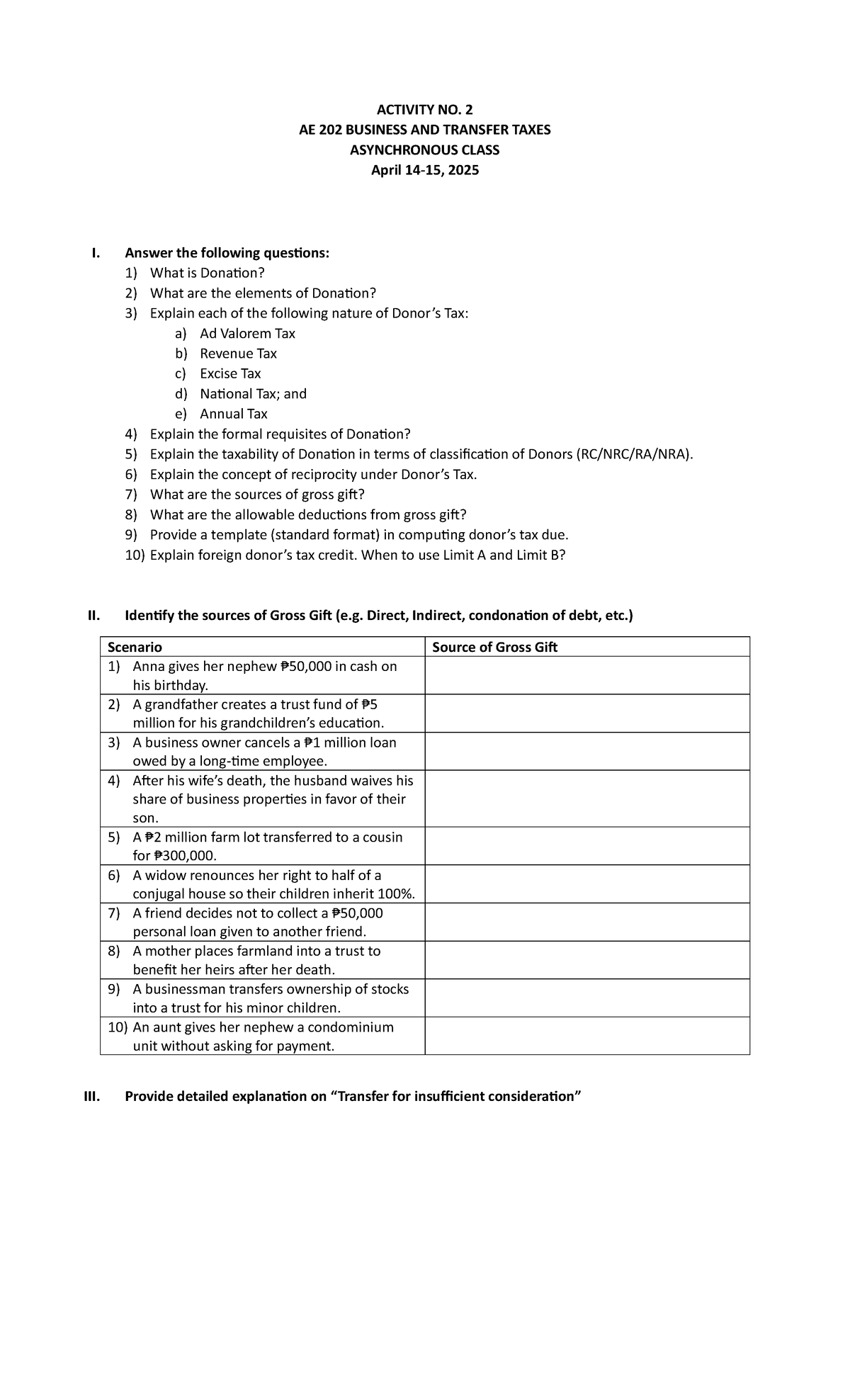 AE 202 Business & Transfer Taxes: Asynchronous Class Activity 2 - Studocu