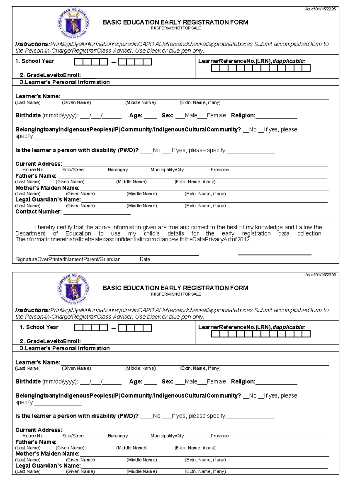 Early-Registration-Form - As of 01/15/ BASIC EDUCATION EARLY ...