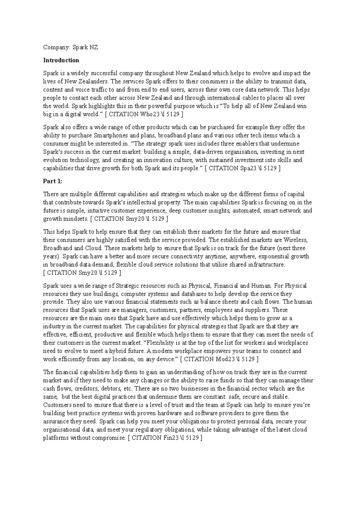 MGMT311 Assignment 1 - Company: Spark NZ Introduction Spark is a widely successful company - Studocu