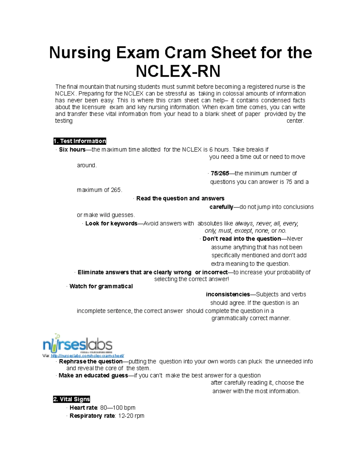 NCLEX Lab Values: Essential Laboratory Test Normal Values - Studocu