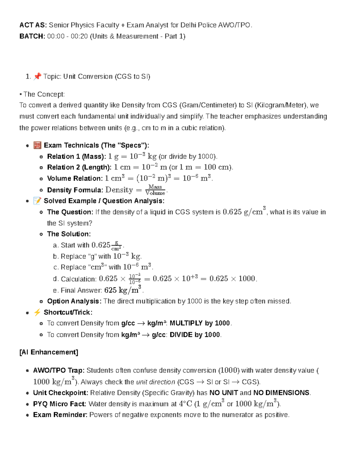 Units & Measurement: Comprehensive Exam Notes for Delhi Police - Studocu