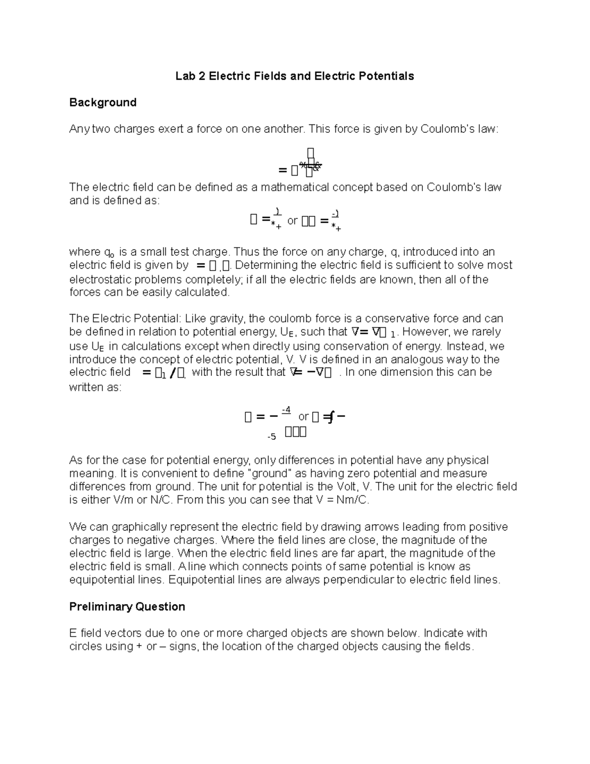 Lab 2: Electric Fields & Potentials Overview and Experiments - Studocu