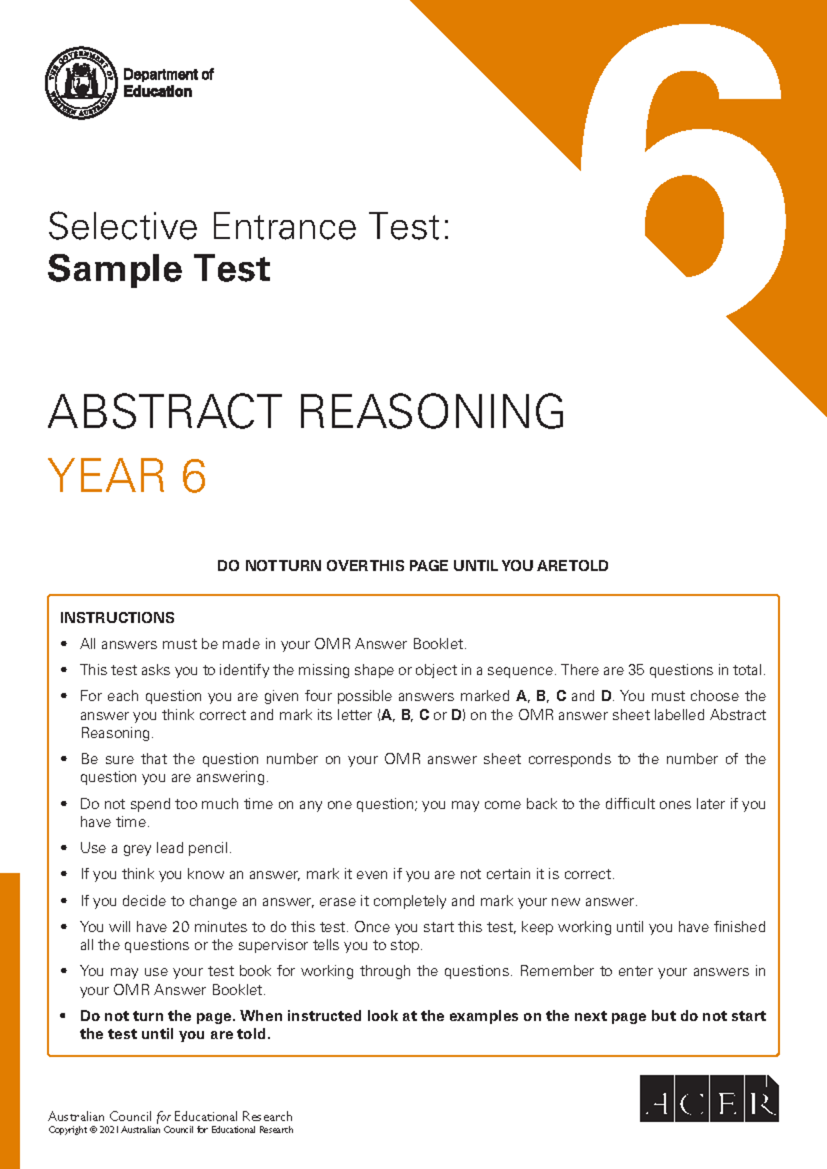 ASET Year 6 Abstract Reasoning Sample Test Guide - Studocu