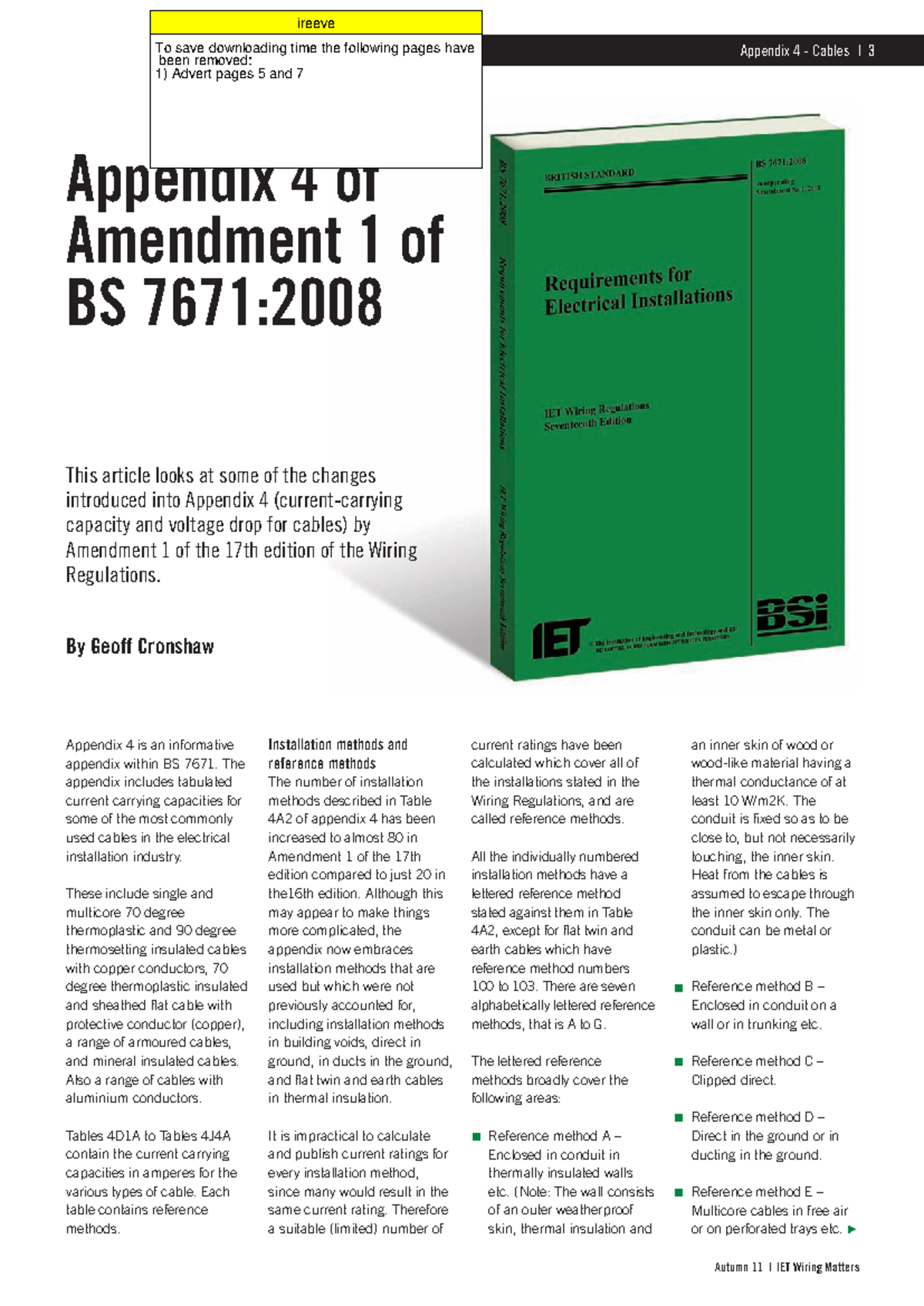 Appendix 4 Review: Changes in Current-Carrying Capacity BS 7671:2008 ...