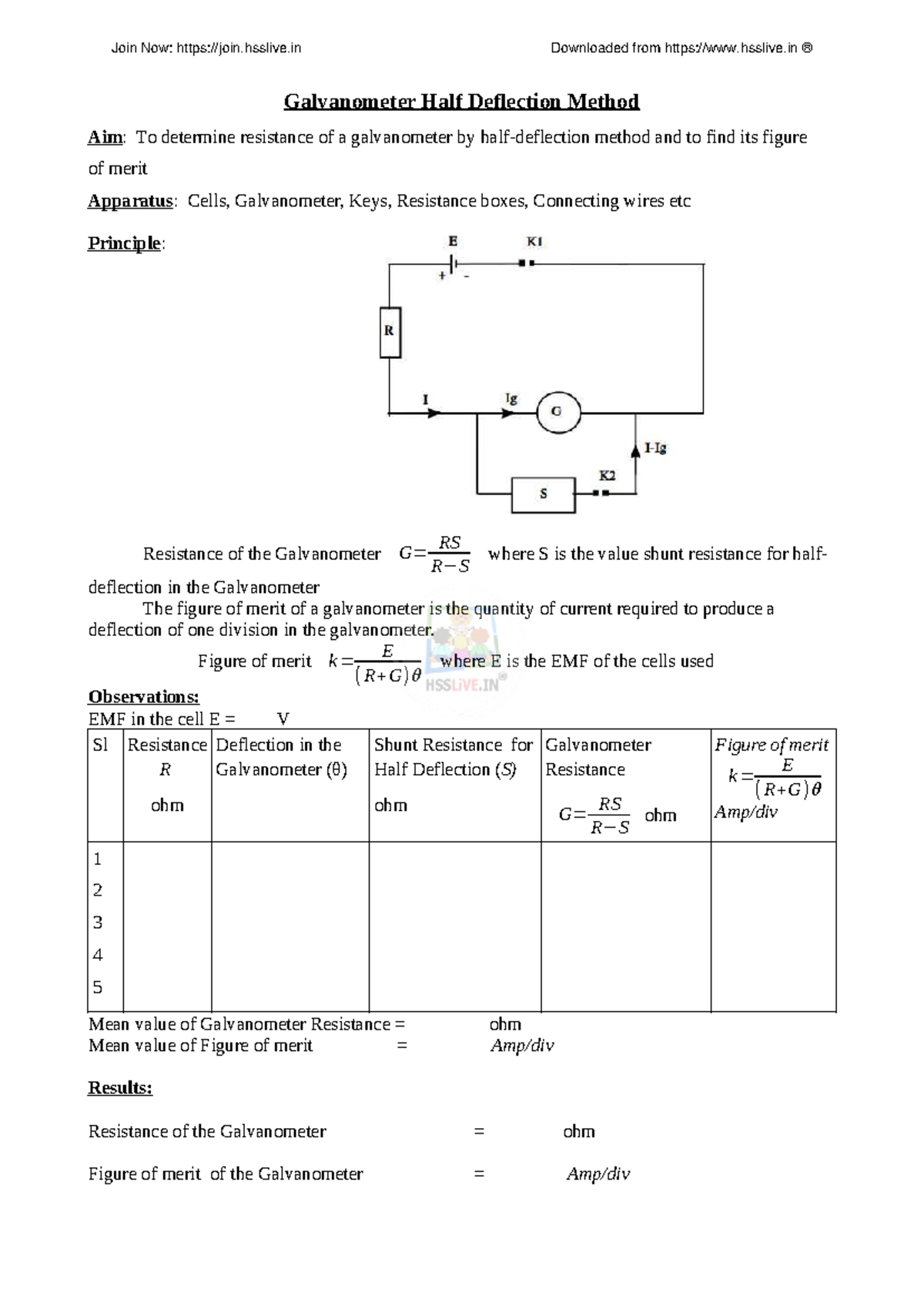 HSSLIVE XII: Galvanometer Half Deflection Method Study - Studocu