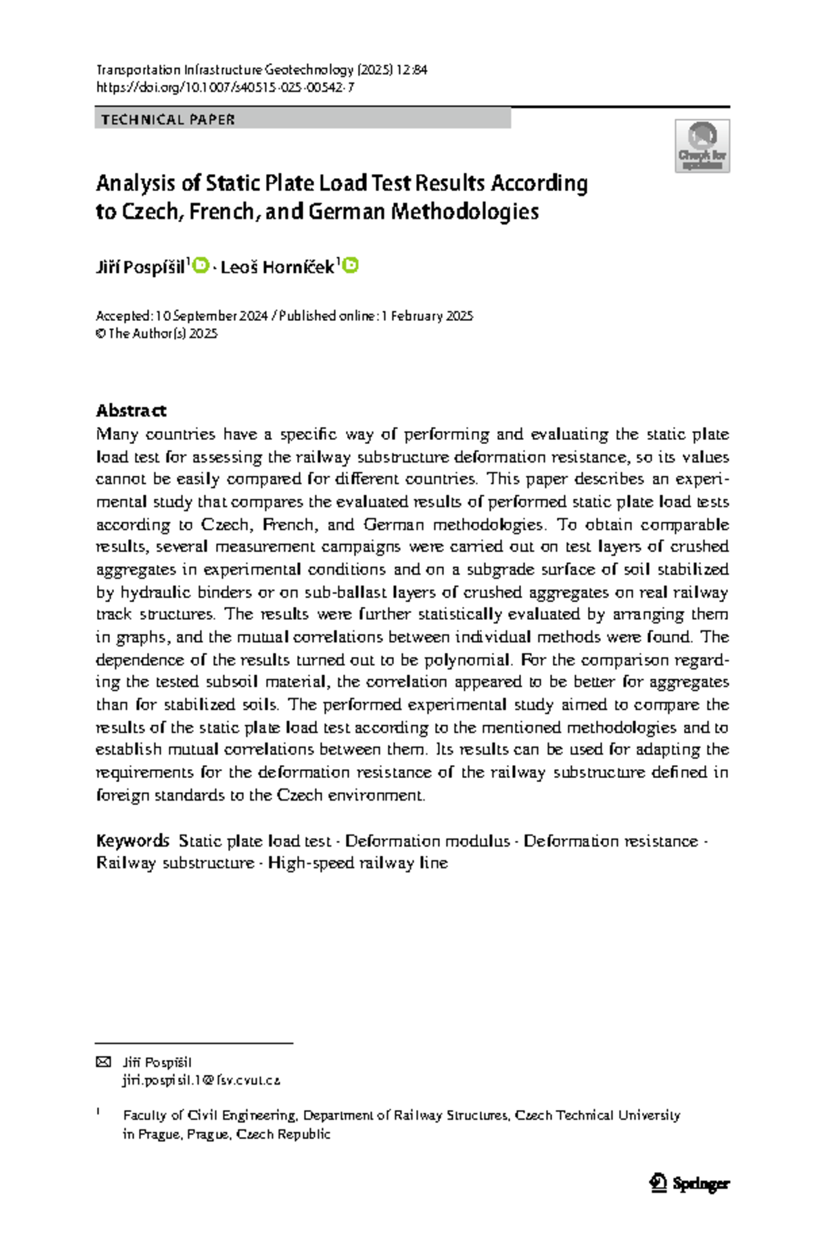 26. Comparative Analysis of Static Plate Load Tests: CZ, FR, DE Methods ...