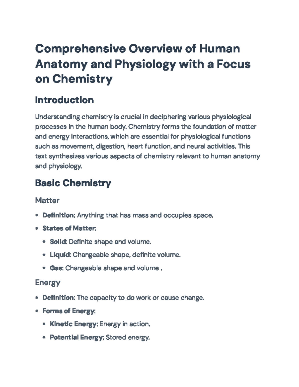 Chemistry's Role in Human Anatomy & Physiology: A Comprehensive ...