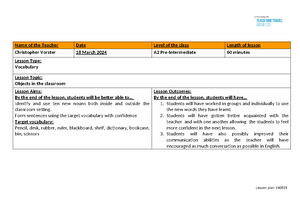 [Solved] Lesson plan for the first conditional warmer stage for a class ...