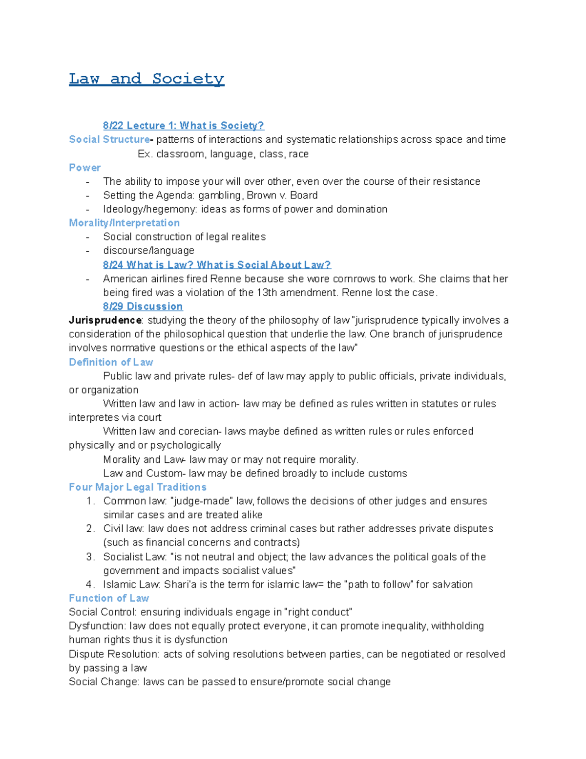 CLJ 200 - Law and Society Lecture Notes Summary - Studocu