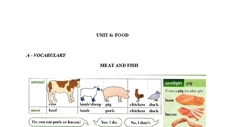 UNIT 6 food - UNIT 6 food - UNIT 6: FOOD A - VOCABULARY MEAT AND FISH ...