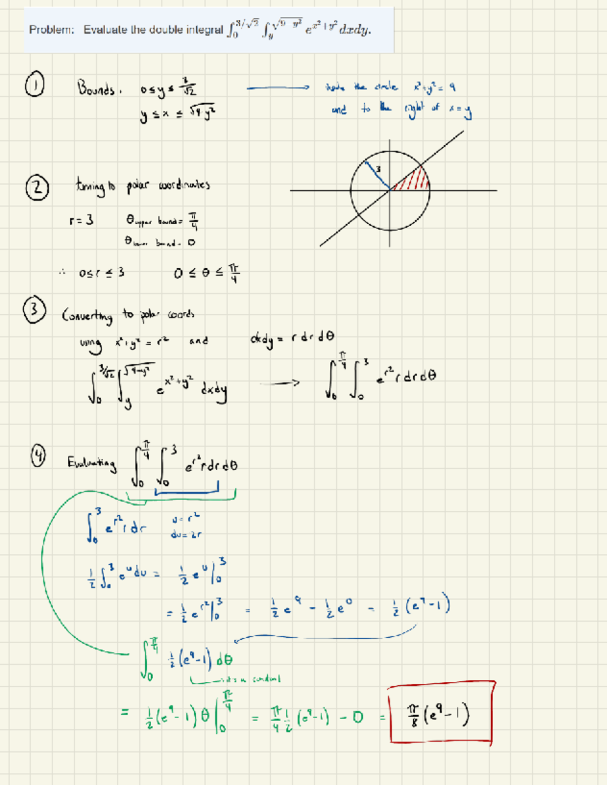 Double Integral Evaluation: S₀/√² Sv9-v² in Polar Coordinates - Studocu