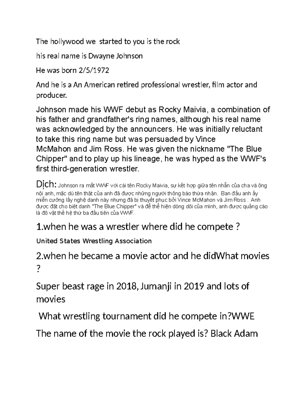 Dwayne Johnson: From Wrestling to Hollywood Success - Studocu