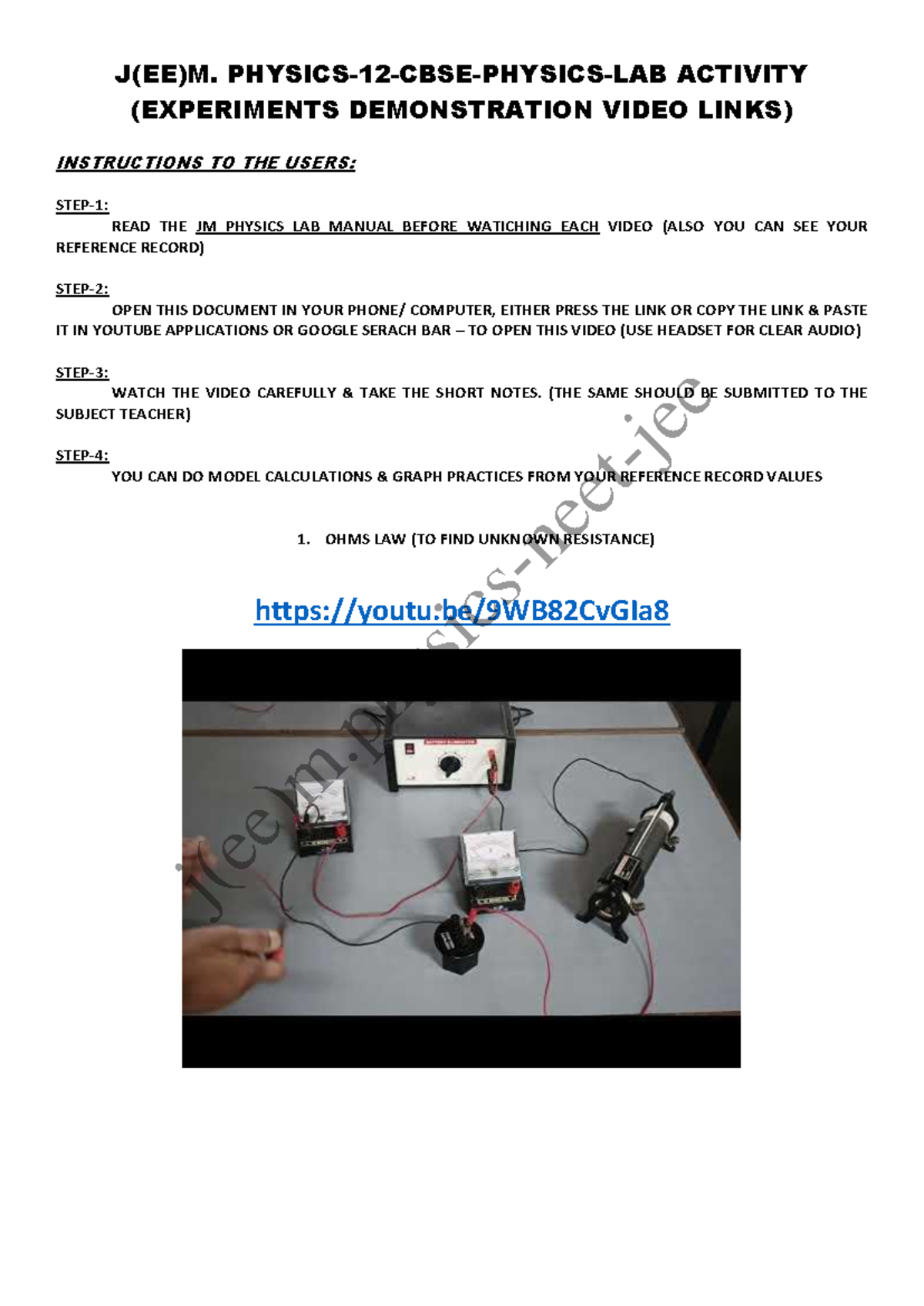 JM-PHY-12: Practical Video Links for Experiments (2025) - Studocu