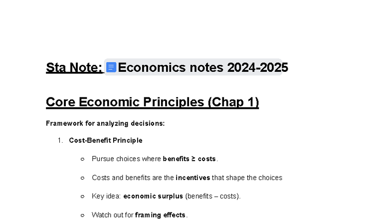 Econ 101: Comprehensive Notes on Core Economic Principles (Ch 1-13 ...