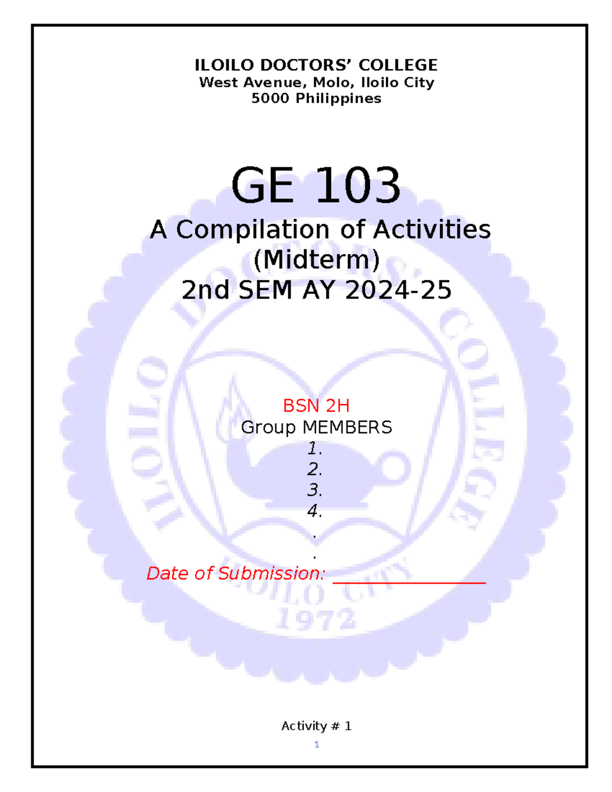 GE 103 Midterm Compilation of Activities and Insights - Studocu