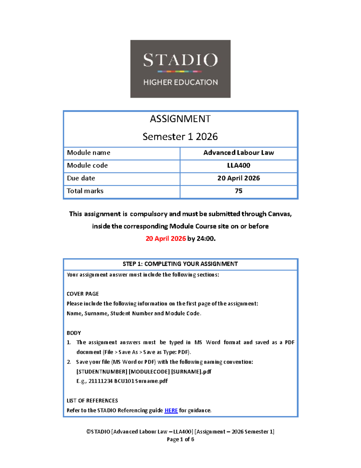 LLA400 Advanced Labour Law Assignment 2026 - Studocu