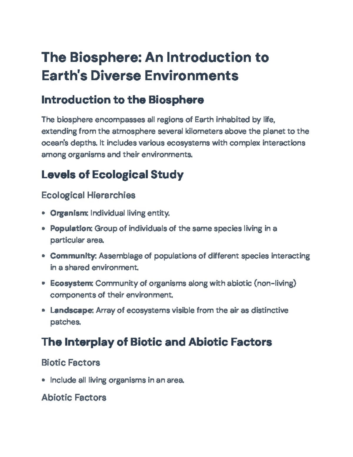 Ecology and the Biosphere: Understanding Earth's Ecosystems (BIO 101 ...