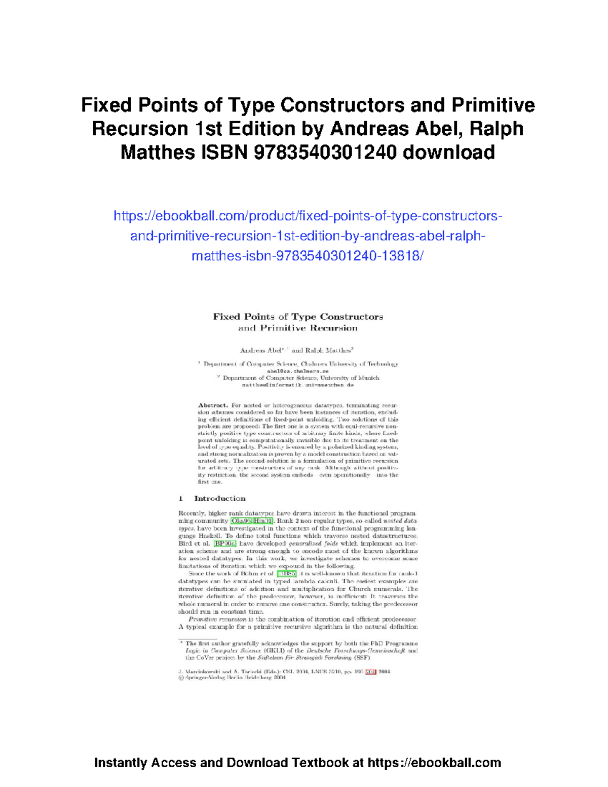 Fixed Points of Type Constructors & Primitive Recursion - 1st Ed. - Studocu