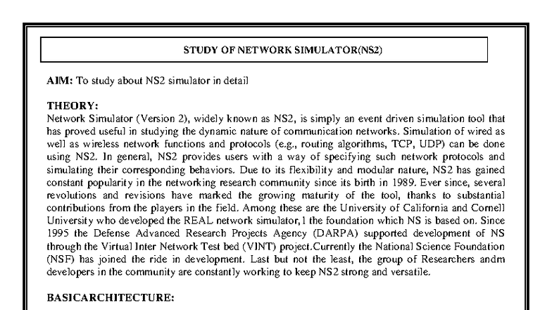 NS2: Detailed Study of Network Simulator and Its Applications - Studocu