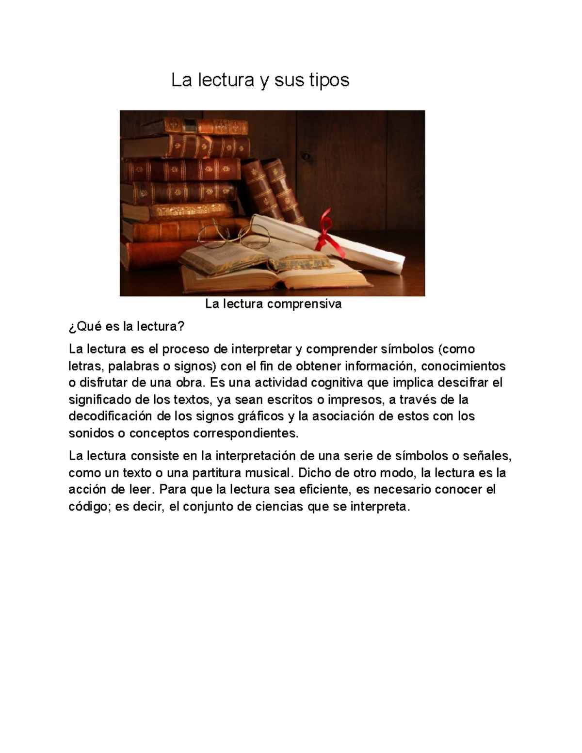 La lectura y sus tipos - materia de lengua espeñola - La lectura y sus ...