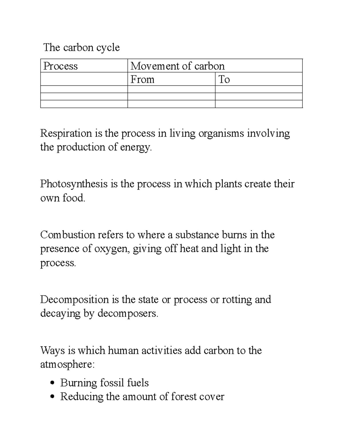 Biology 101: The Carbon Cycle and Cellular Processes Overview - Studocu