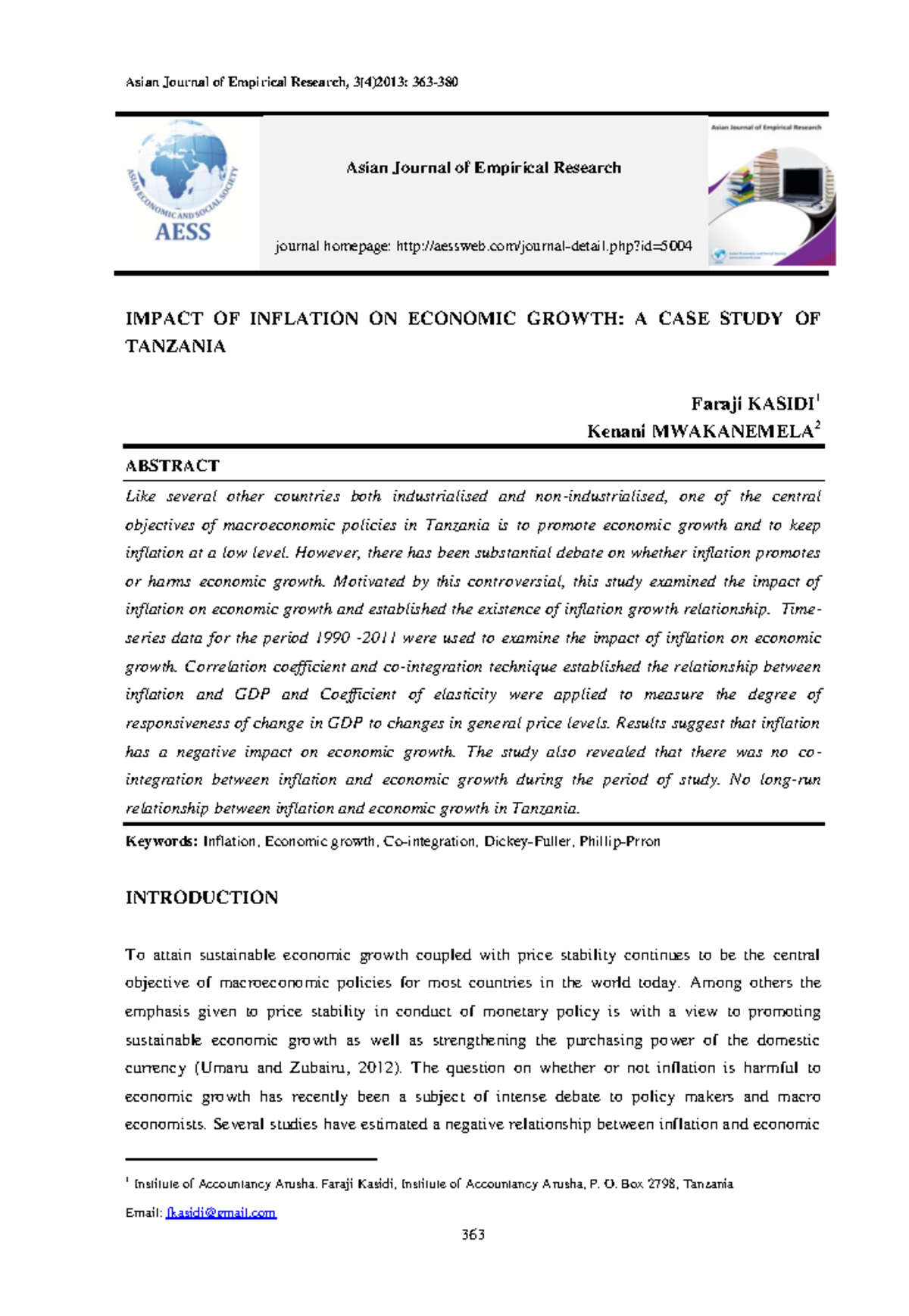1 3(4)2013 AJER 363 380 - Jsnns - IMPACT OF INFLATION ON ECONOMIC ...