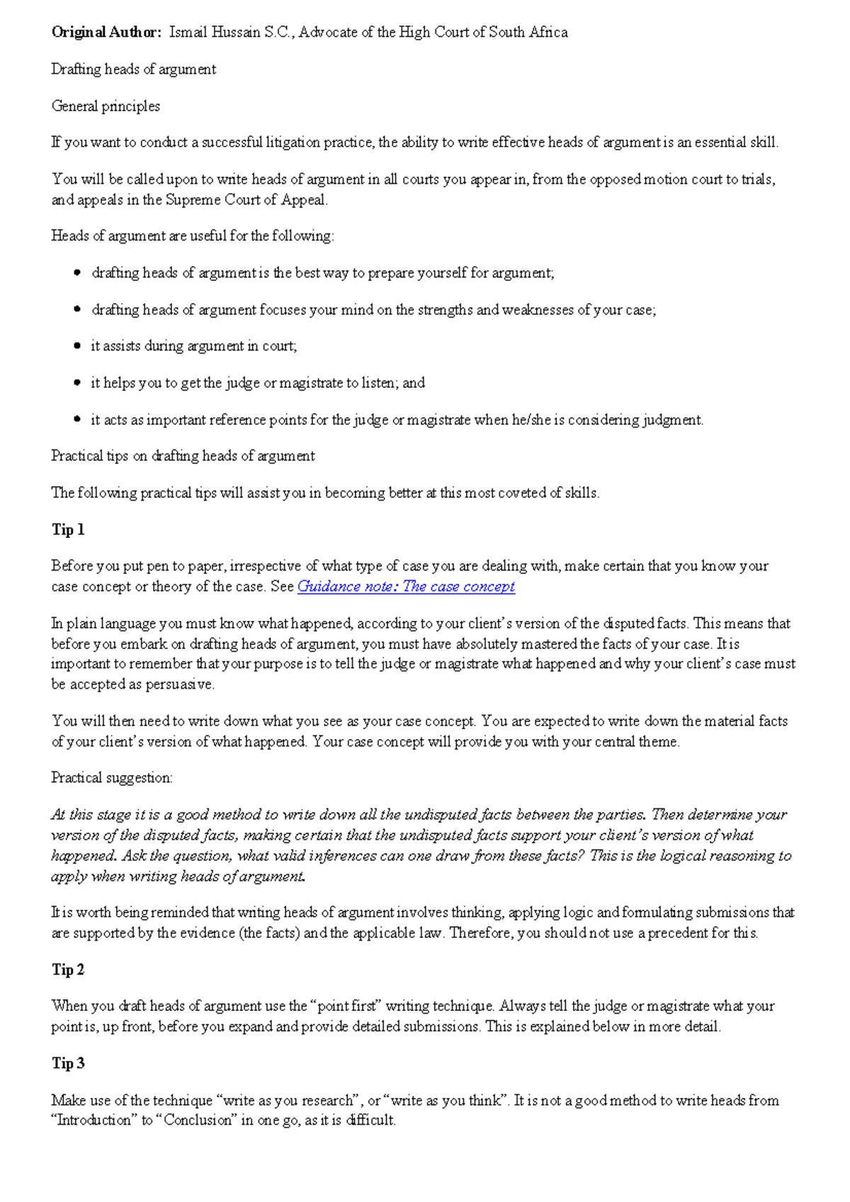 Drafting Effective Heads of Argument: Core Principles & Practical Tips - Studocu