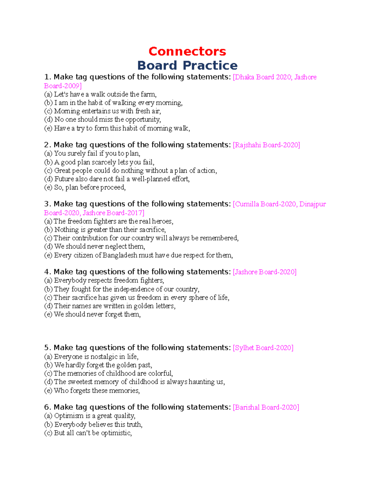 Tag Questions Practice for Board Exams: SSC, 2012-2020 - Studocu