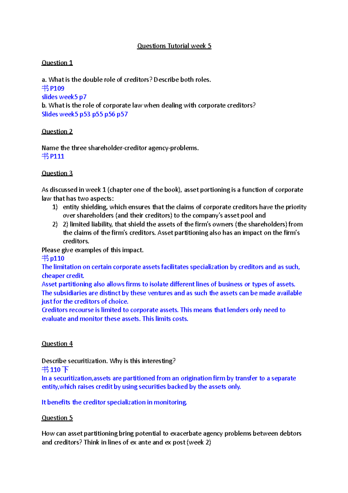 Tutorial Questions & Answers for Week 5 - Corporate Law Concepts ...