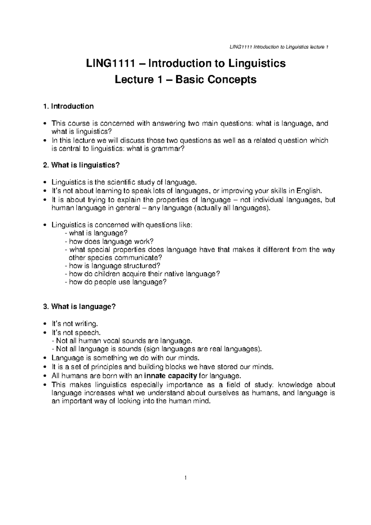 LING1111 Lecture 01 Basic Concepts - LING1111 – Introduction to ...