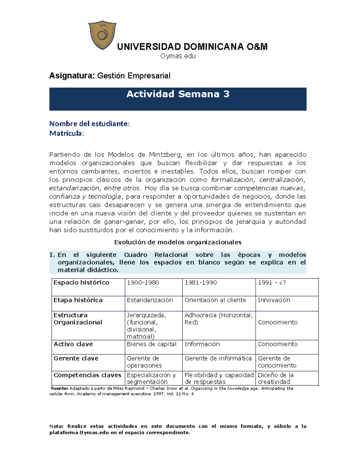 061379 Actividad Semana 3 Gestion Empresarial - UNIVERSIDAD DOMINICANA ...