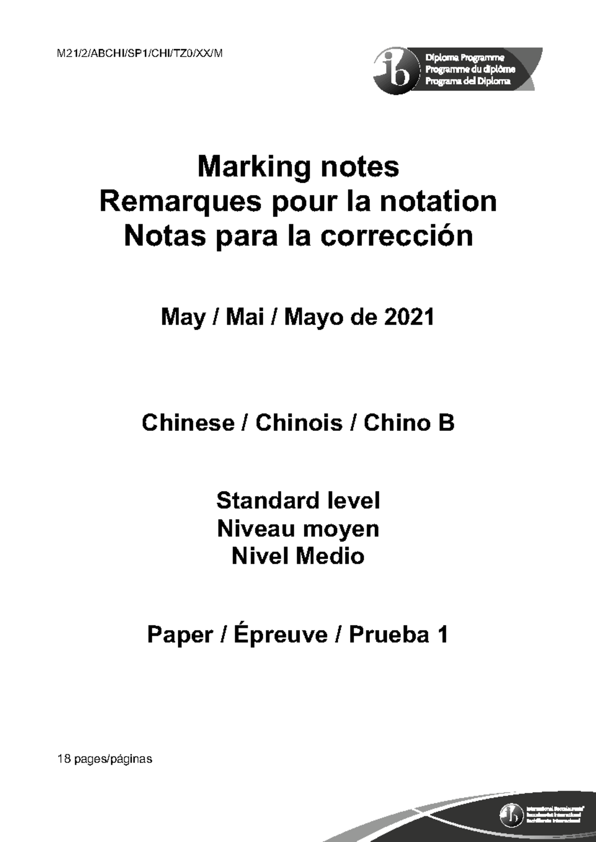 Chinese B SL Paper 1 Marking Scheme - May 2021 - Studocu
