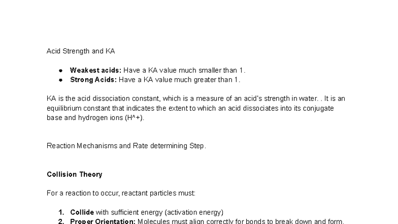 Acid Strength and KA: Understanding Weak vs Strong Acids - Studocu