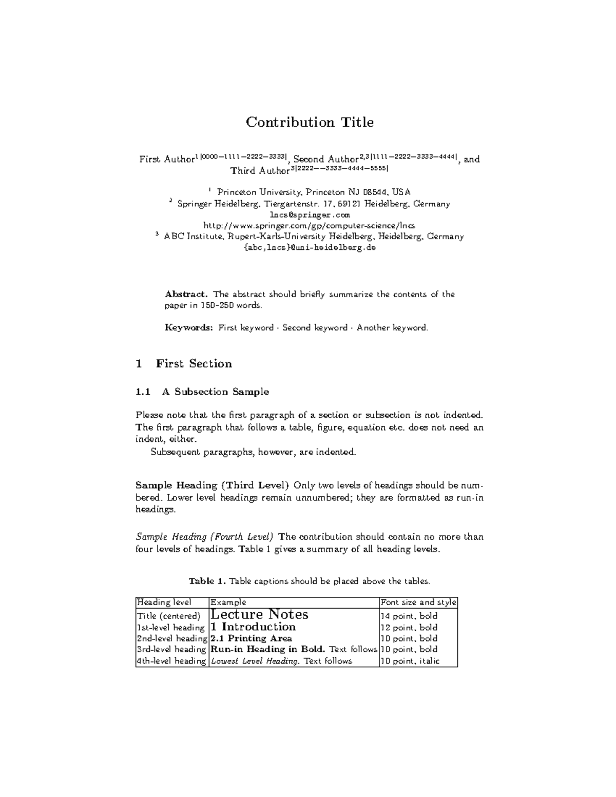 Springer Lecture Notes in Computer Science: Contribution Overview - Studocu