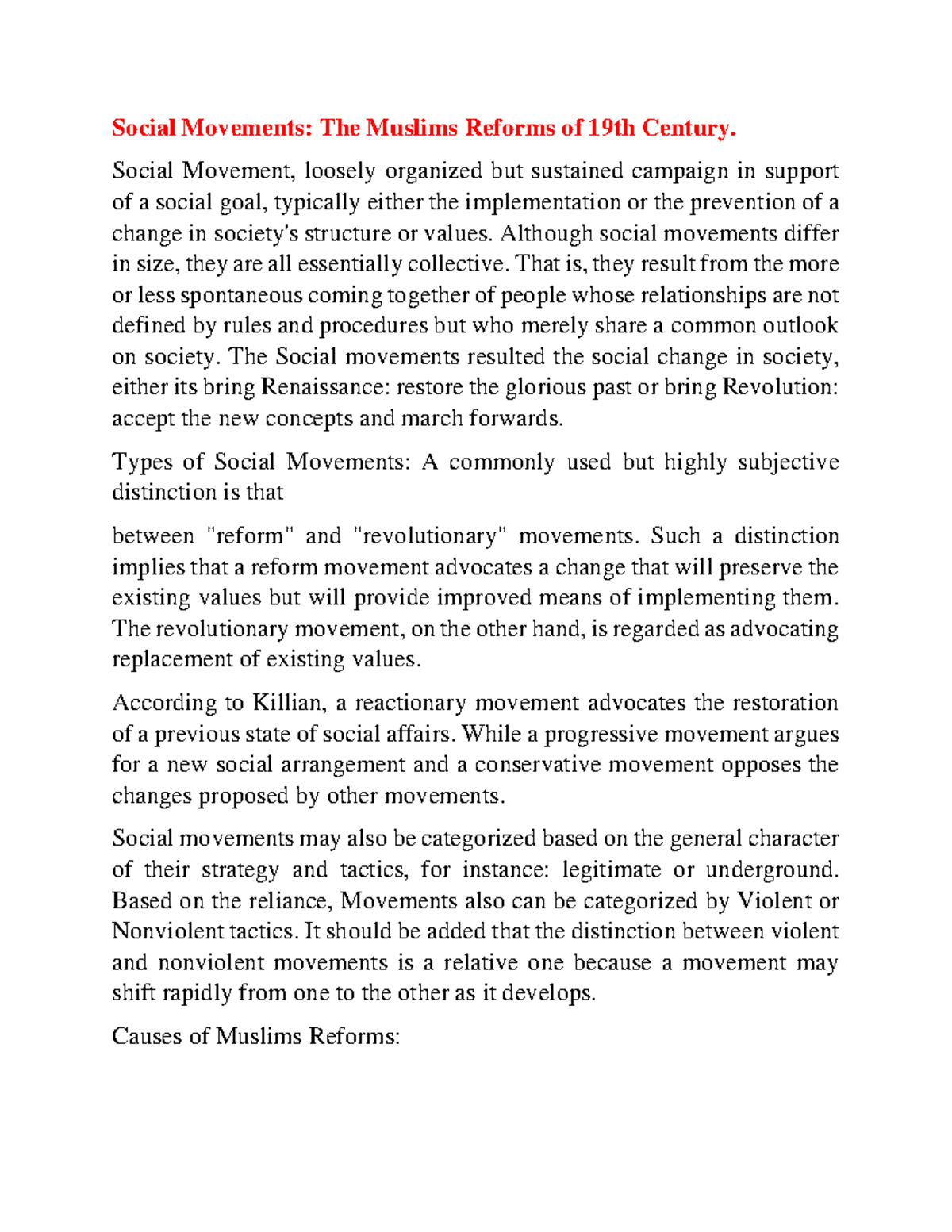 Muslim Reforms in 19th Century: Social Movements & Change - Studocu