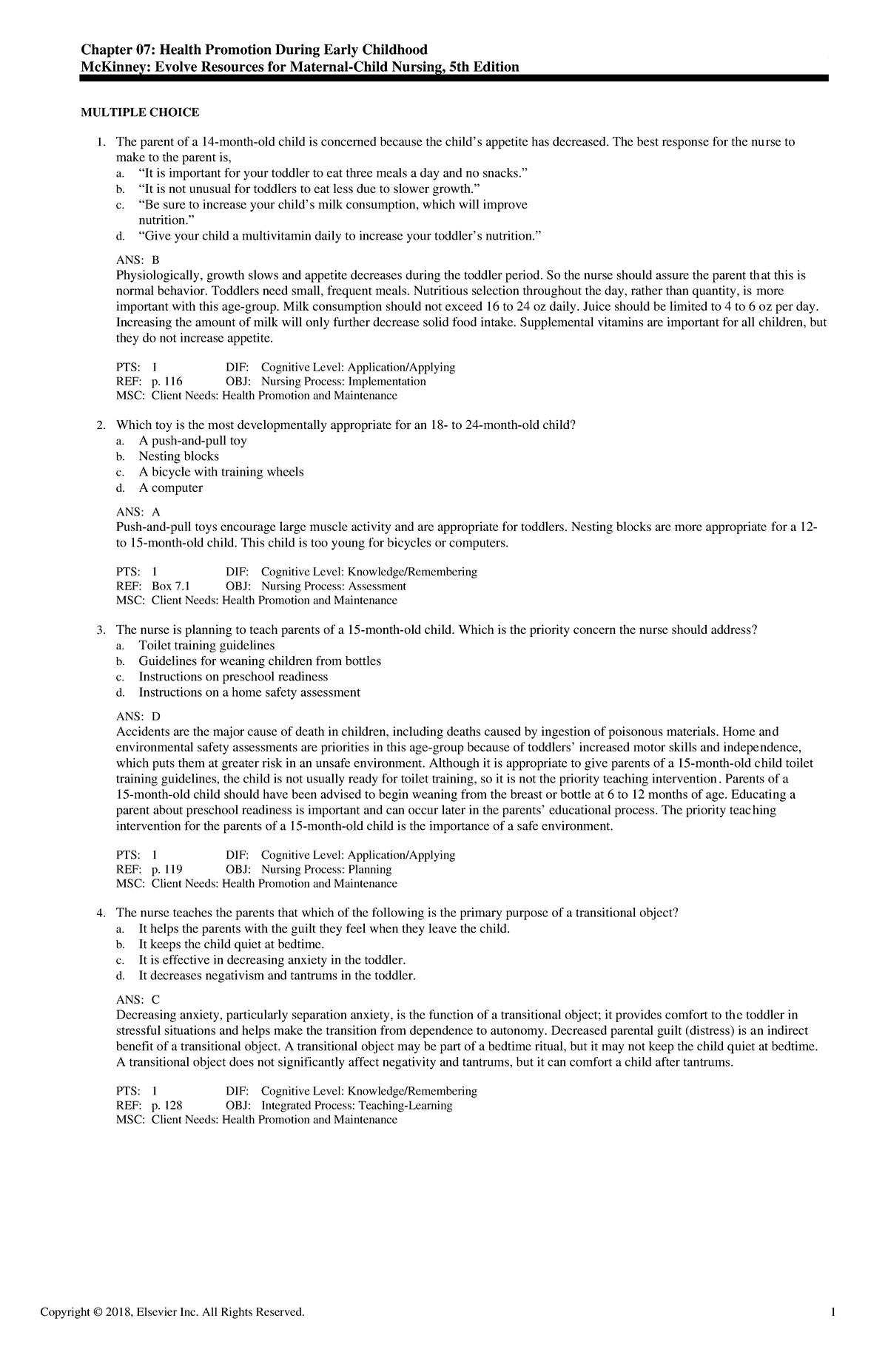 Health Promotion During Early Childhood - Exam View Chapter 07 Practice ...
