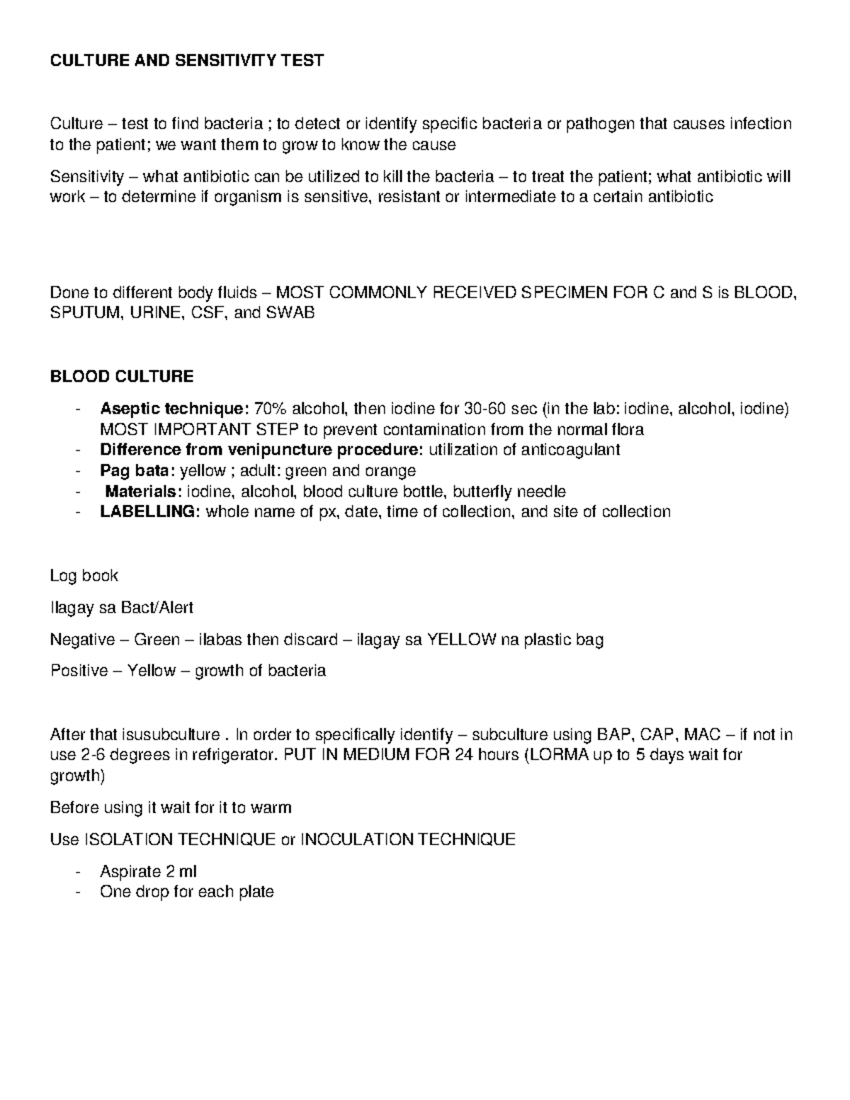 Culture AND Sensitivity TEST - CULTURE AND SENSITIVITY TEST Culture ...