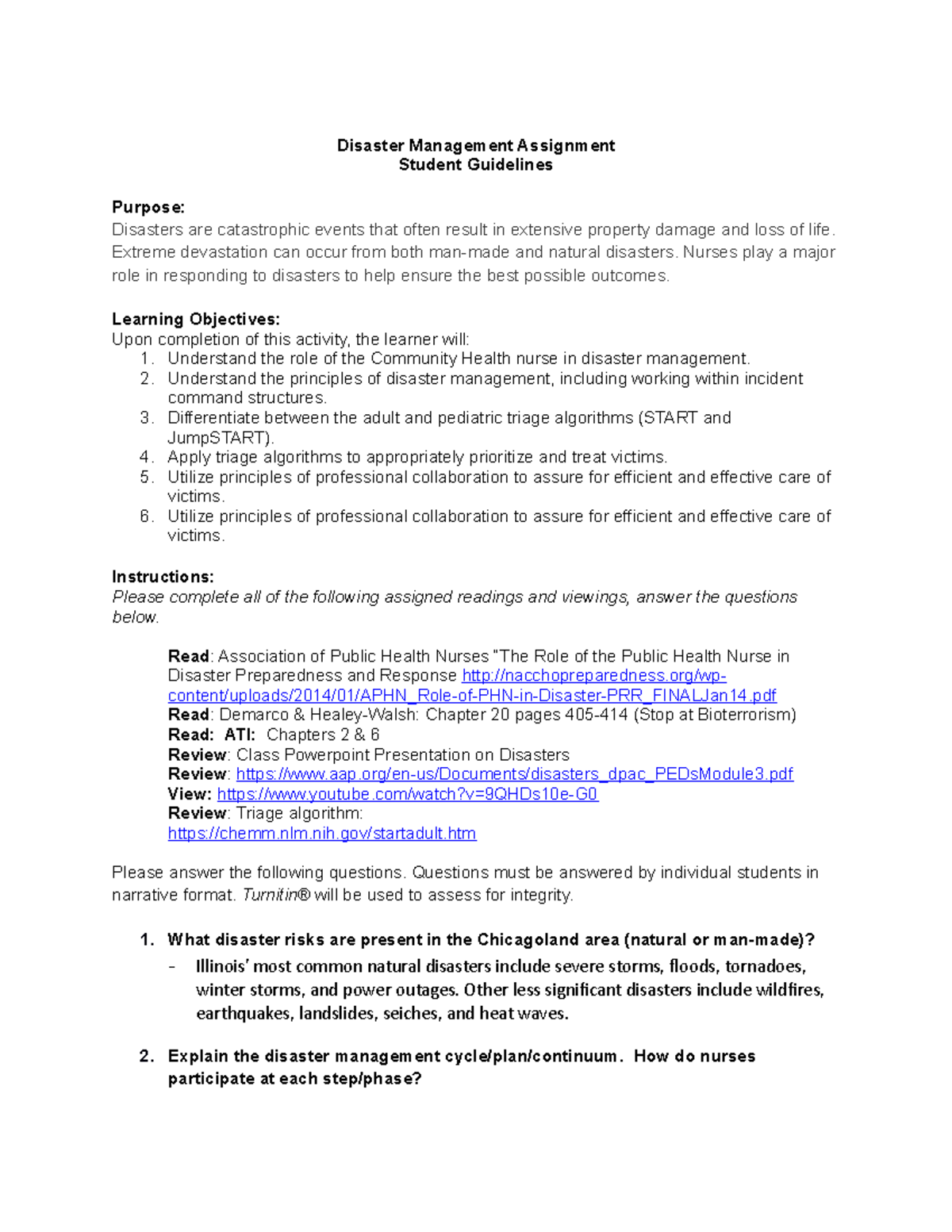 Disaster Management (NUR 301) Assignment Brief: Student Guidelines ...